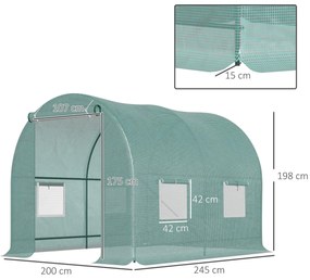 MM Handel  Slunečný skleník 245x200x198cm fóliovník rajský dům dveře s moskytiérou, okno, fóliový tunel z pozinkované oceli,