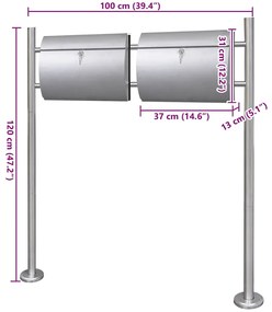 vidaXL Marketos Dvojitá poštovní schránka se stojanem nerezová ocel