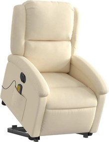 Elektrické zvedací masážní polohovací křeslo krémové textil 3204209