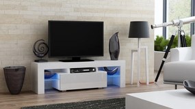 Mazzoni TV stolek MILA lesk 130 LED bílá, bílá zásuvka