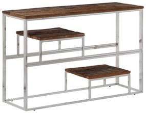 Konzolový stolek stříbrný nerezová ocel a pražcové dřevo
