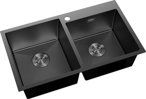 Mexen Xorin, 2-komorový nerezový dřez 780 x 450 mm, černá, vzor voština, 6441782000-70HC