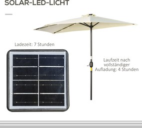 Slunečník Outsunny 265x240 cm, půlkruhový slunečník s LED diodami, půlkruhový slunečník na terasu s ruční klikou a solárním panelem, kov, béžová | Ao…