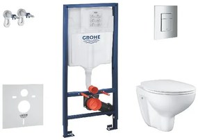 Grohe Solido - Set předstěnové instalace, klozetu a sedátka Bau Ceramic, softclose, tlačítko Even, chrom SANI15BB1100