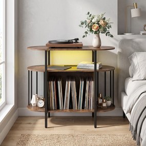 Costway Stojan na gramofon s nastavitelným LED osvětlením a nabíjecí stanicí