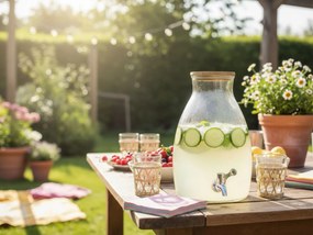 Skleněný zásobník na nápoje GUSTA s dřevěným víčkem 5,5 L