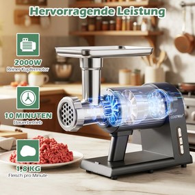 Costway Elektrický mlýnek na maso 2000 W mlýnek na mleté maso s 3 plnicí trubice