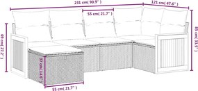 vidaXL 6dílná zahradní sedací souprava s poduškami polyratan [3265736] Barva: Šedá