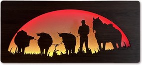 Li-Go "Člověk, kůň a býk" světelný obraz 230V RGBW 100x50 cm provedení povrchu: dub