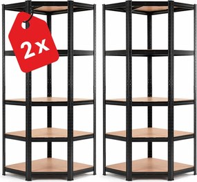 Regál 180x90x40 cm rohový lakovaný 5-policový, nosnost 875 kg - černý - 2ks