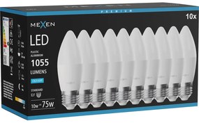 Mexen Nova 10x LED žárovka E27, C37, 10W, Studená - 6500K, 1055 lm - L102-E27-1065-01x10