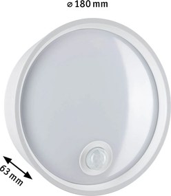 P 94699 LED venkovní nástěnné svítidlo Platomo pohybové čidlo IP44 kruhové 180mm 3000K 14,5W 230V bílá umělá hmota - PAULMANN