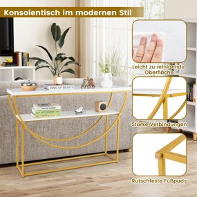 Costway Úzký konzolový stůl s mramorovou deskou 2 úrovně Sofa Table, bílý