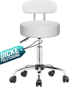 Casaria Taburetka na kolečkách s opěradlem ROLAND, Ø35cm, bílá