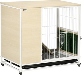 PawHut Klec pro králíky na kolečkách s otevírací střechou, podlážkou a odnímatelným šuplíkem - Přírodní 78 x 52,5 x 76,5 cm | Aosom