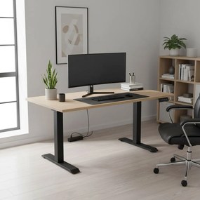 Výškově nastavitelný stůl OfficeTech D, 120 x 80 cm, černá podnož, dub kamenný