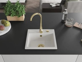 Mexen Milo granitový dřez 1-komorový 435 x 410 mm, bílý, sifon zlatý - 6505441000-20-G