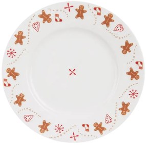 Porcelánový dezertní talíř Orion / motiv perníček / Ø 20 cm / bílá