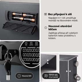 Malý vhazovací trezor na kód, elektronický, na tržbu a obálky, 350x250x250 mm: PIERCE