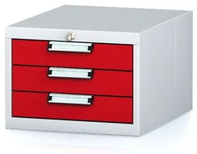 Alfa 3 Závěsný dílenský box na nářadí k pracovním stolům MECHANIC, 3 zásuvky, 480 x 600 x 351 mm, červené dveře