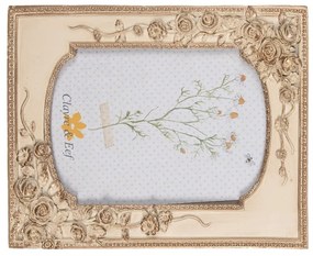 Béžovo zlatý fotorámeček Caroline s plastickou aplikací ve tvaru růže – 13x18 cm