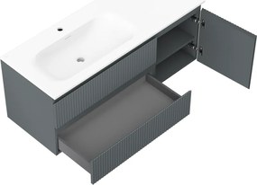 Mexen Rivel, koupelnová skříňka 120 cm s levým umyvadlem Vela, 2S, 1D, drážkovaná, grafitová/bílá matná, 91A23-12047-3-BBFFF66-W23L01