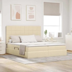 Postel s úložným prostorem s čelo Krémová 180 x 200 cm Textil 3372201