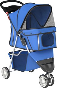 PawHut skládací kočárek pro malé psy — síťovaná okénka, úložný koš a držák na nápoj, nosnost 10 kg, modrý