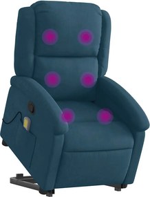 Zvedací masážní polohovací křeslo modré samet 3204321