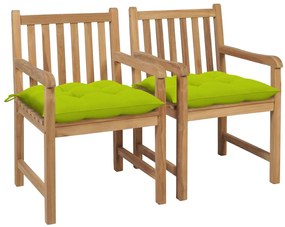 Zahradní židle 2 ks jasně zelené podušky masivní teak,  3062756