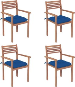 vidaXL Zahradní židle 4 ks podušky masivní teak [3062304] Barva: Modrá