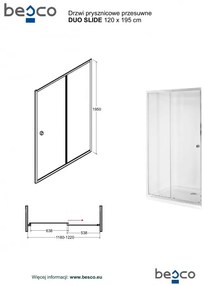 BESCO Sprchové dveře DUO SLIDE BLACK BARVA rámu - Černá, Rozměr A - 120 cm, Rozměr C - 195 cm, Směr zavírání - Univerzální Levé / Pravé, Výplň - Čiré bezpečnostní sklo - 6 mm BCDUOSL12BC