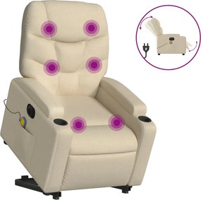 Elektrické zvedací masážní polohovací křeslo krémové textil 3204641
