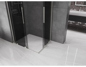 Mexen Velar L Duo, sprchový kout s posuvnými dveřmi 100 x 90 cm, 8mm šedé sklo, broušená ocel, 871-100-090-02-43-97