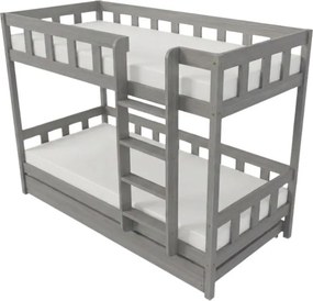 Benlemi Patrová postel PLOTTY s žebříkem 90x200 cm Zvolte barvu: Tmavě šedá, Zvolte šuplík: Přistýlka 90x190 cm, Zvolte stranu: Vpravo