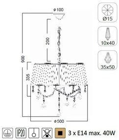 ACA DECOR Závěsné svítidlo PENELOPE max. 3x40W/E14/230V/IP20