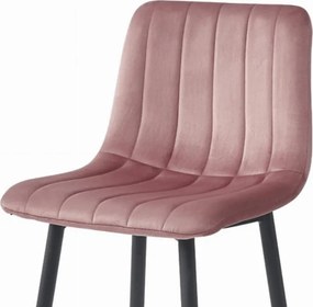 Barová židle POZZA VELVET s černými nohami, růžová