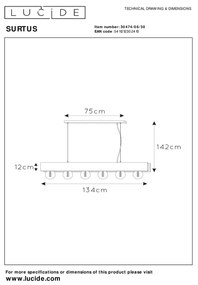 Lucide 30474/06/30 závěsné svítidlo Surtus, černé, 6xE27, 134cm