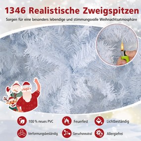 Costway Umělý vánoční stromek 225 cm s tříbarevnými LED, bílý