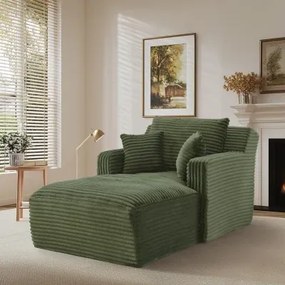 Aosom Moderní manšestrové lounge křeslo, pohodlná rozkládací pohovka/ležící křeslo, vhodné do obývacího pokoje a kanceláře, 100D x 166Š x 72V cm, zel…