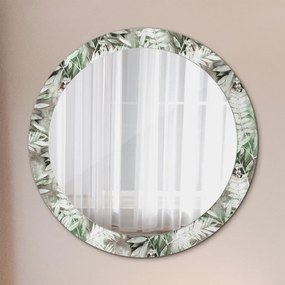Kulaté dekorativní zrcadlo na zeď Listy do akvarelu fi 80 cm