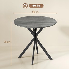 HOMCOM kulatý jídelní stůl, průměr 80 cm, průmyslové ocelové X-nohy, do kuchyně/jídelny/domácí kanceláře, šedý
