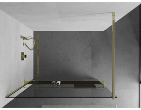 Mexen Kioto+, sprchová zástěna s poličkou a držákem na ručníky 70 x 200 cm, 8mm čiré sklo, zlatý profil, 800-070-121-50-00