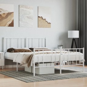 Kovový rám postele s hlavovým a nožním čelem bílý 150 x 200 cm,  352549
