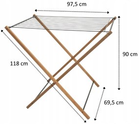 Erga Aurora Strong, dřevěný věšák na sušení prádla 97,5x69,5x90 cm na postavení, hnědá-černá, ERG-SEP-1002SEPSULUNA