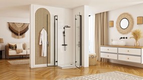 Rea Hugo Double, 2-křídlý sprchový kout 100 (dveře) x 100 (dveře) x 205 cm, 6mm čiré sklo, černý profil, REA-K6602