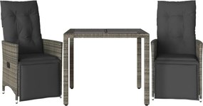 3dílný zahradní bistro set s poduškami šedý polyratan 3276893