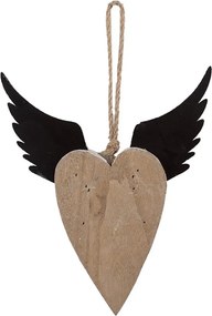 Dekorace závěsné srdce s andělskými křídly Angel Rustic M - 18*3*22 cm