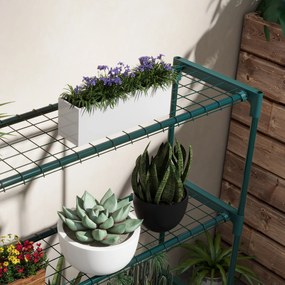 Outsunny police na květiny 4 úrovně pro zahradu balkon ocel tmavě zelená 89 x 28 x 107 cm, dekorativní a stabilní |