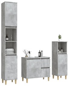 3dílný set koupelnových skříněk betonově šedý kompozitní dřevo,  3185539